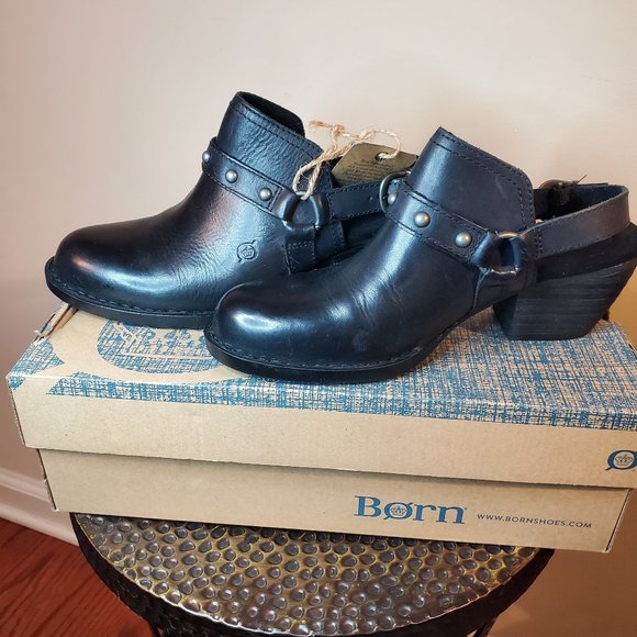 Born | Shoes | Born Platform Wedge Black Leather Clog With Buckle Strap ...